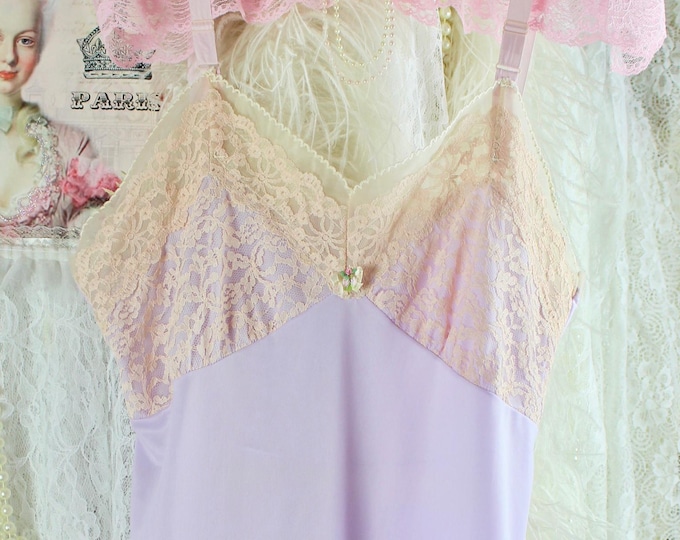 Vintage 60s Romantic Lavender Slip, Lingerie Slips, Lace Floral Trims ...
