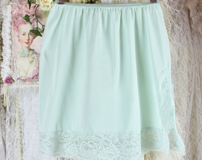 Vintage 50s 60s Light Blue Short Half Slip, Lace Trims, Vintage ...