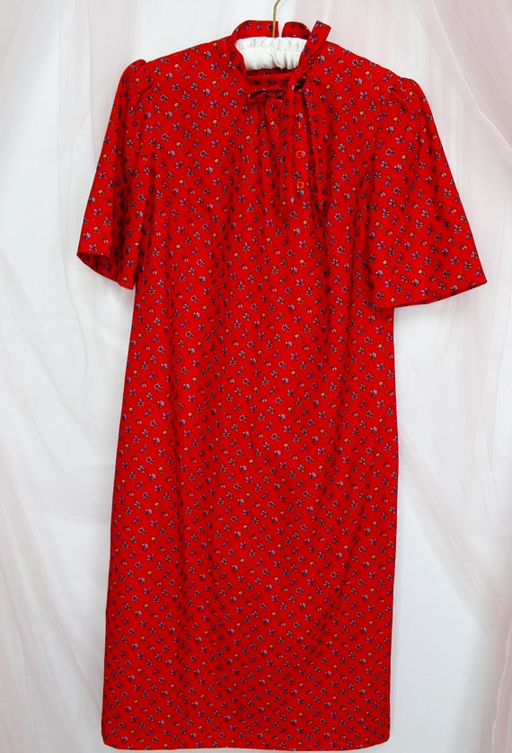 Vintage 70s Red Floral Print Dress, VTG Women Floral… - Gem