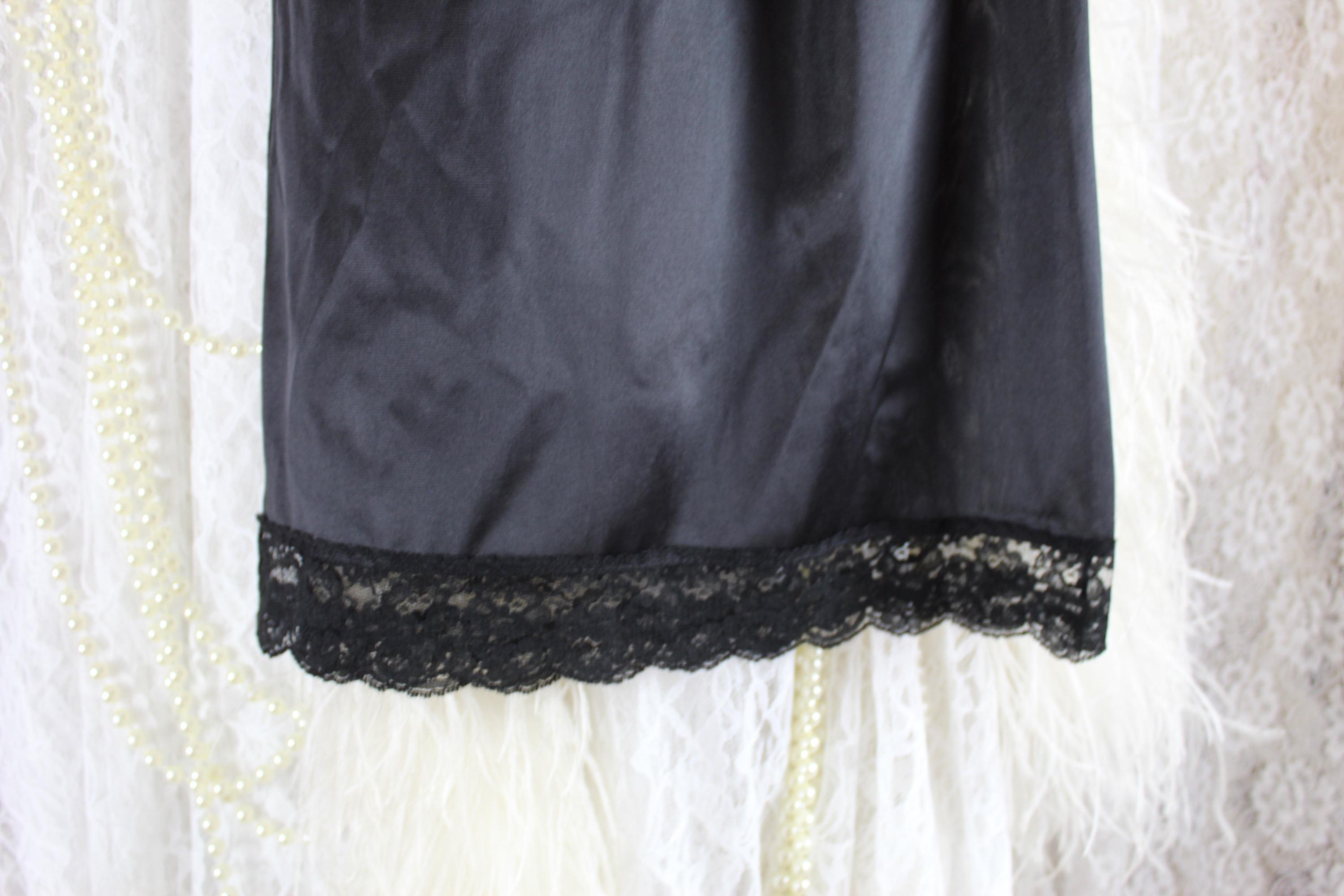 Vintage 60s 70s Fortune Black Half Slip, Elastic Waist, Lace Trims ...