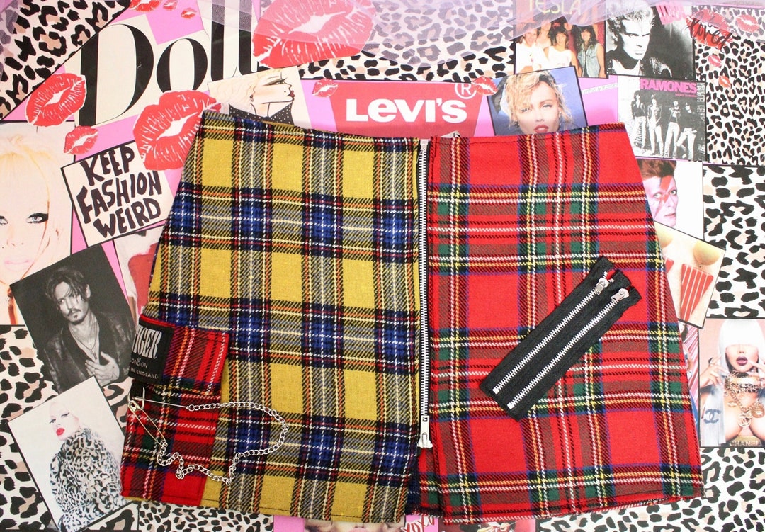 Punk Rock Plaid Mini Skirt, Tiger of London, Bondage Split Skirt ...