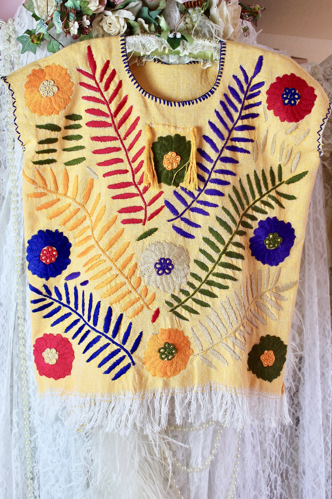 Beautiful Artisanal Hand Embroidered Top, Vibrant Embroidered Florals ...
