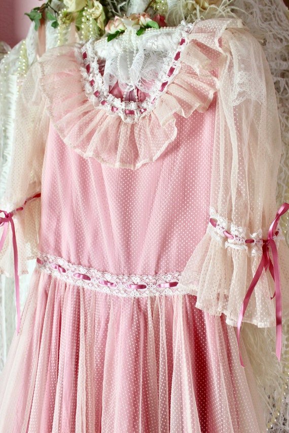 Vintage Victorian Romantic Pink Ruffle Dress, Cottage… - Gem