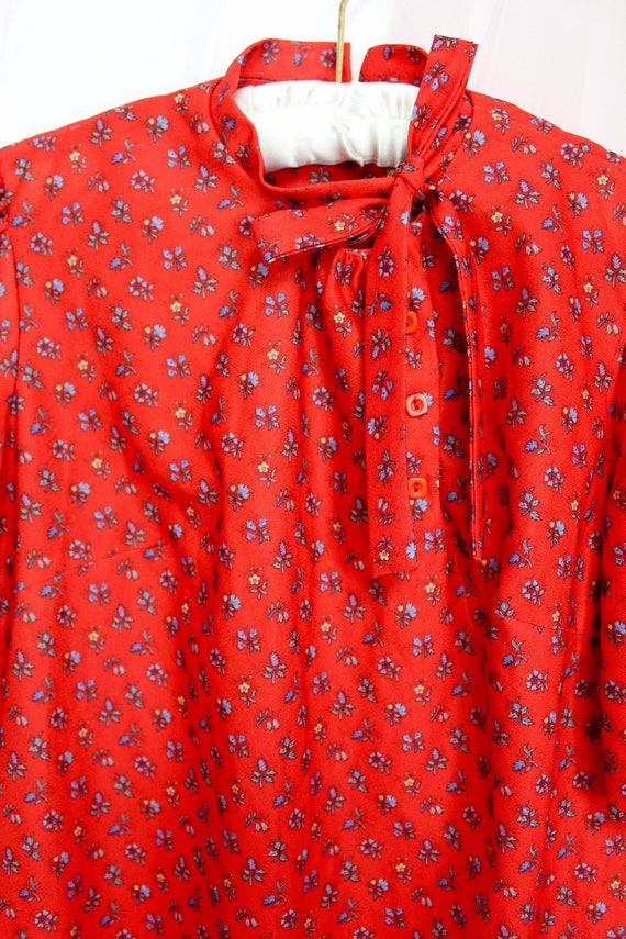 Vintage 70s Red Floral Print Dress, VTG Women Floral… - Gem