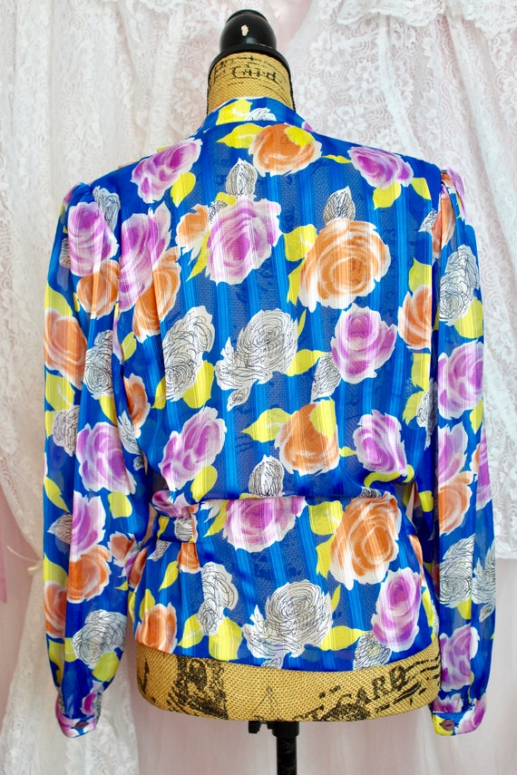 Vintage 90s Claude Sheer Colorful Floral Blouse, Padd… - Gem