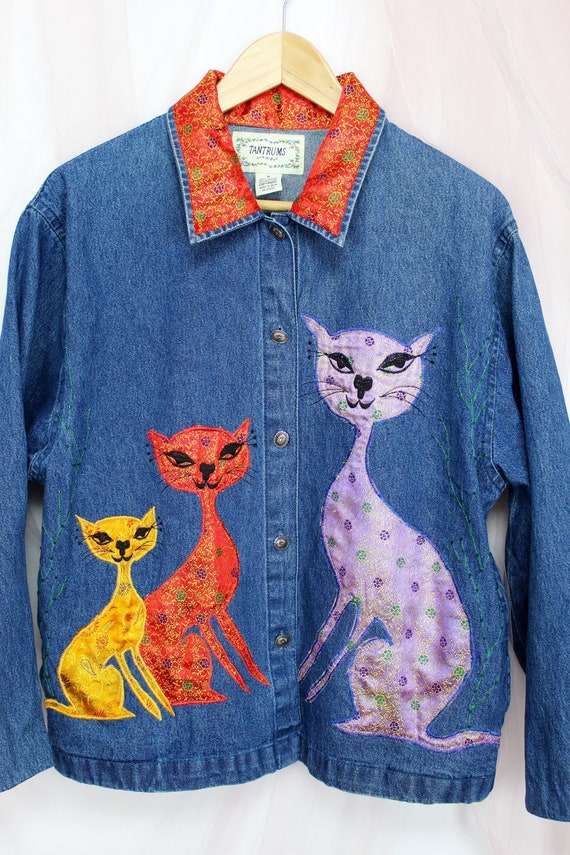 90s Tantrum Cat Denim Shirt/Jacket, Denim Shirt, Size… - Gem