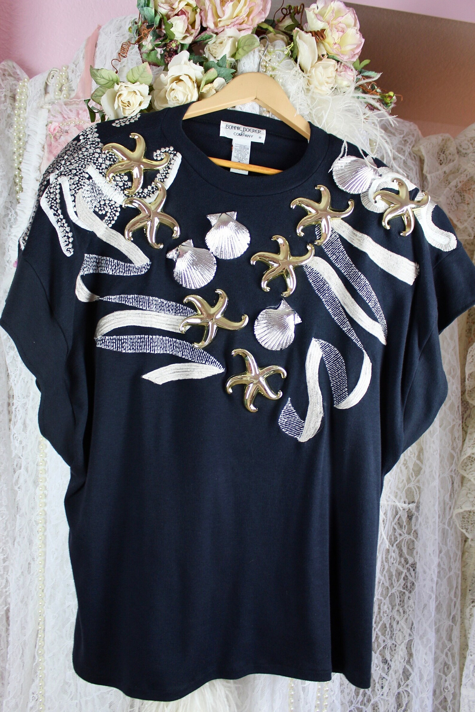 Vintage 80s Bonnie Boerer Embroidered Designs Sweater Top, Embellished ...