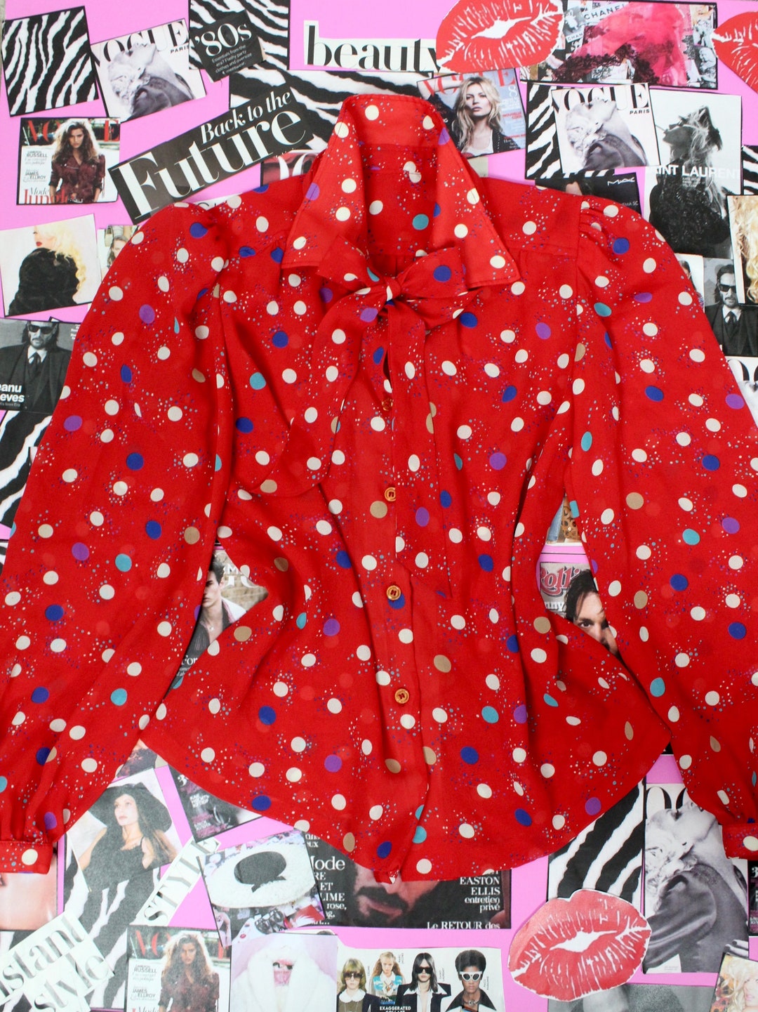 Red Sheer Colorful Polka Dot Button up Blouse - Etsy