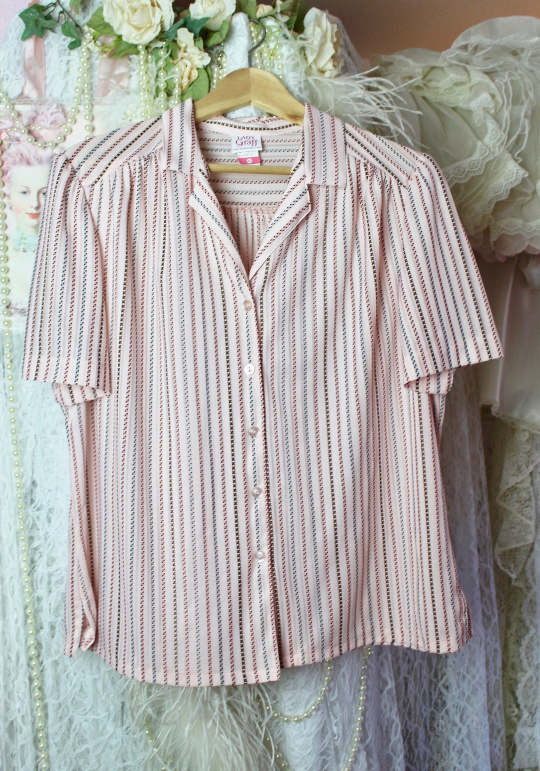 Vintage 70s 80s Lady Graff Beautiful Abstract Pattern Button up Blouse ...