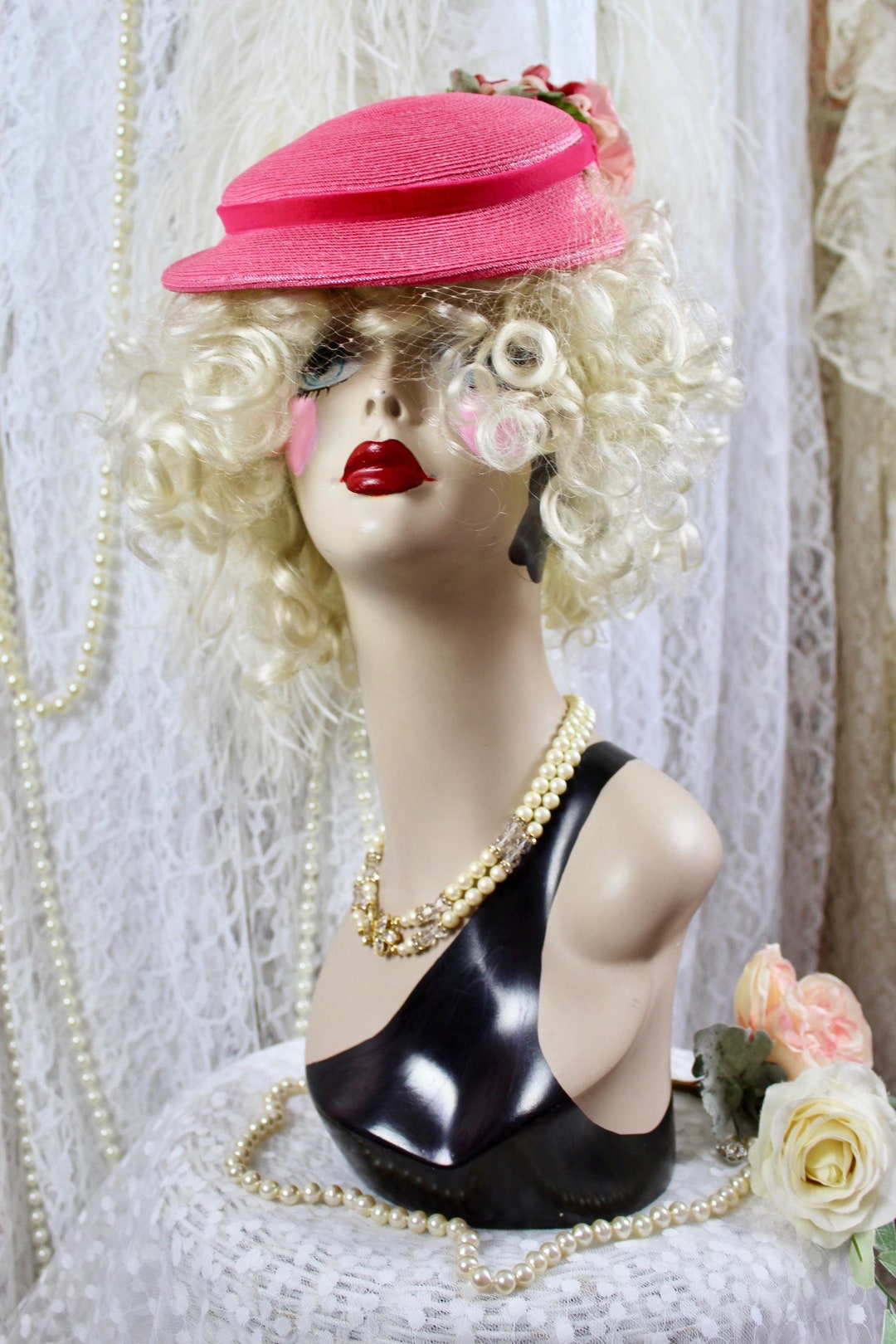 Vintage 40s 50s Noreen Fashion Pink Hat, Perch Pink Hat, Front Veil ...