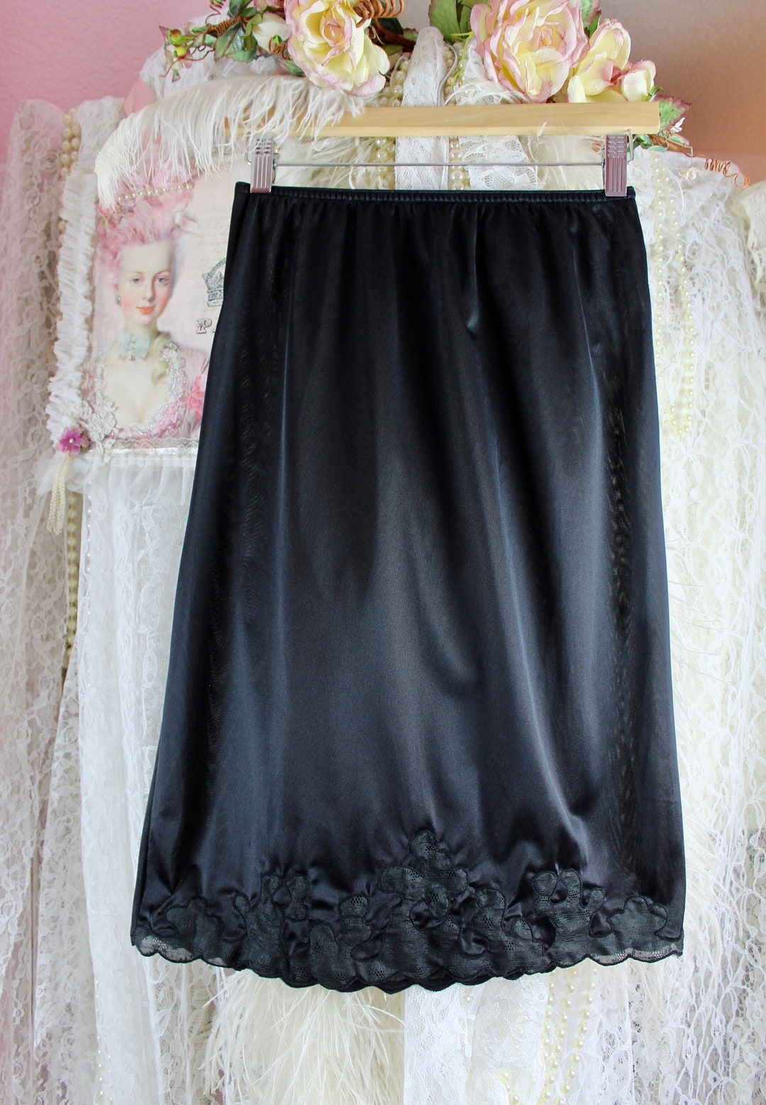 Vintage 70s 80s Black Lace Half Slip by Contessa, Vintage Lingerie ...