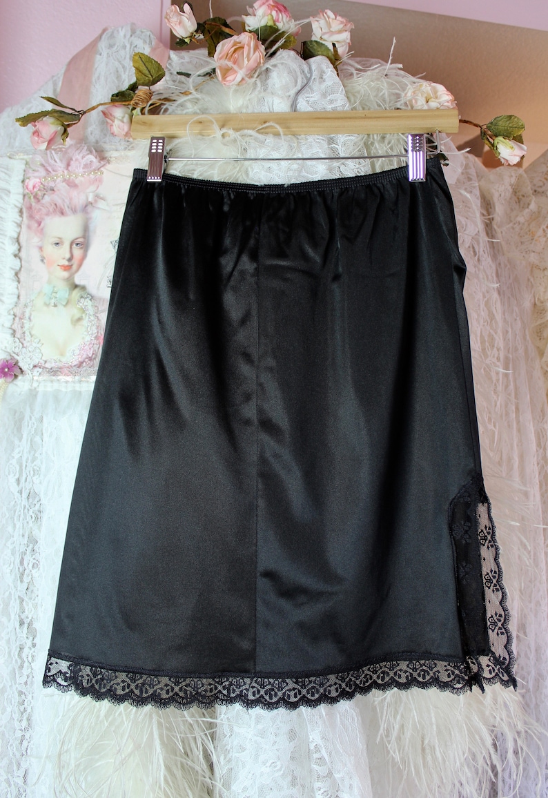 Vintage 50s 60s Black Half Slip Floral Lace Trims Side Slit - Etsy