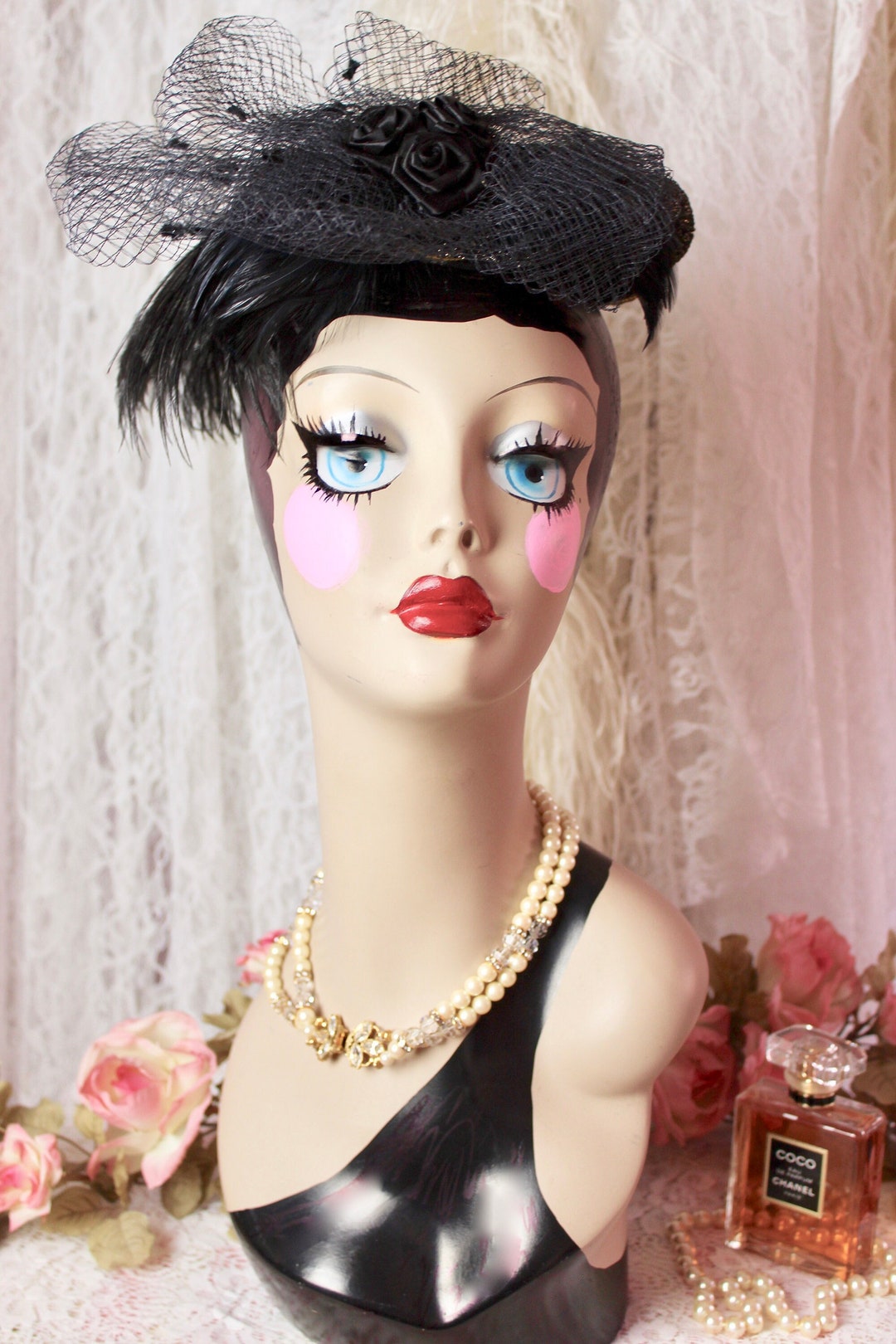 Vintage 50s 60s Black/gold Metallic Cocktail Half Hat, Mesh & Black ...