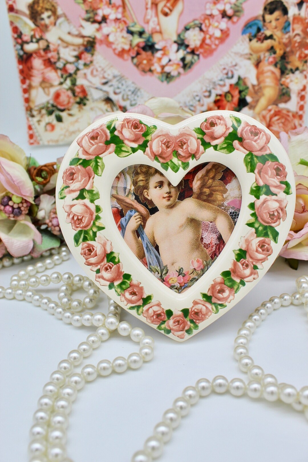 Vintage Romantic Mini Ceramic Heart Frame by Hallmark, Rose Frame ...