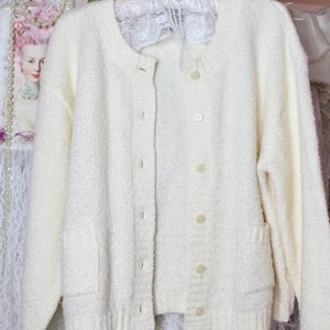 Vintage 90s Basic Editions Cream Cardigan Sweater, 2 Front Pockets ...