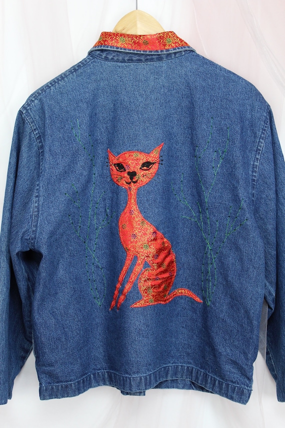 90s Tantrum Cat Denim Shirt/Jacket, Denim Shirt, Size… - Gem