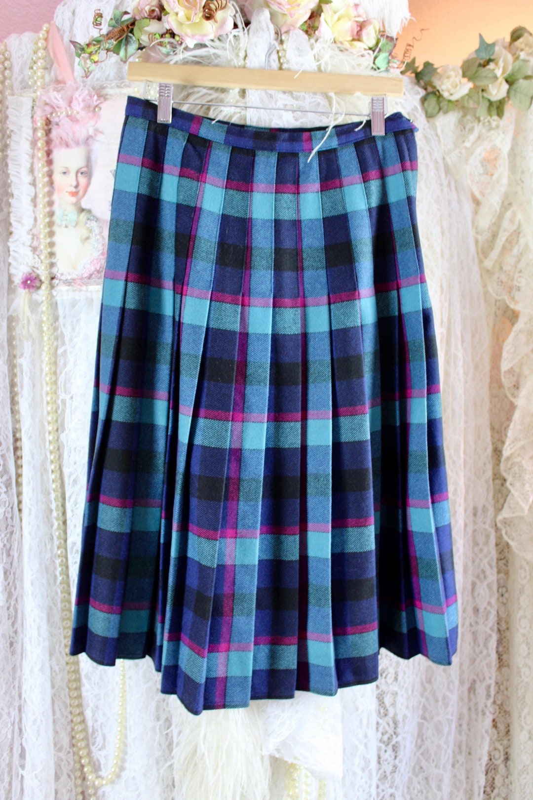 Vintage 80s 90s Tan Jay Plaid Pleated Skirt, Midi Plaid Skirts, Autumn ...