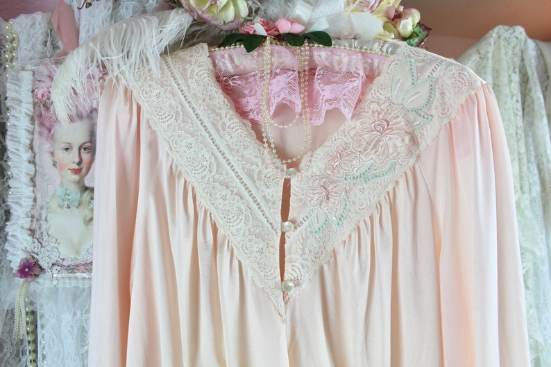 Vintage 80s Lingerie Peach Luxurious Night Shirt, Silky Pajamas Top ...