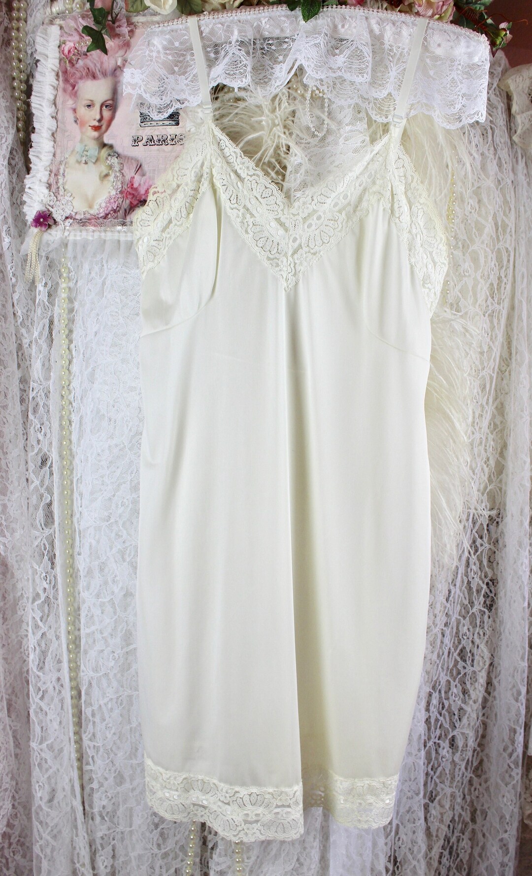 Vintage 50s Gaymode Cream Lace Lingerie Slip, Lace & Satin Trims ...