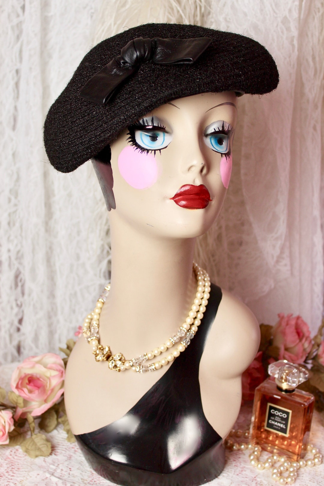 Vintage 60s Emme Boutique Mod Black Beret, Mushroom Style, Structured ...