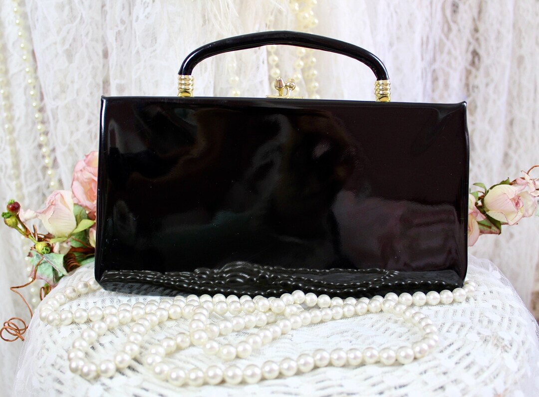Vintage 50s 60s Harry Levin Black Classic Vinyl Clutch Small Handbag ...