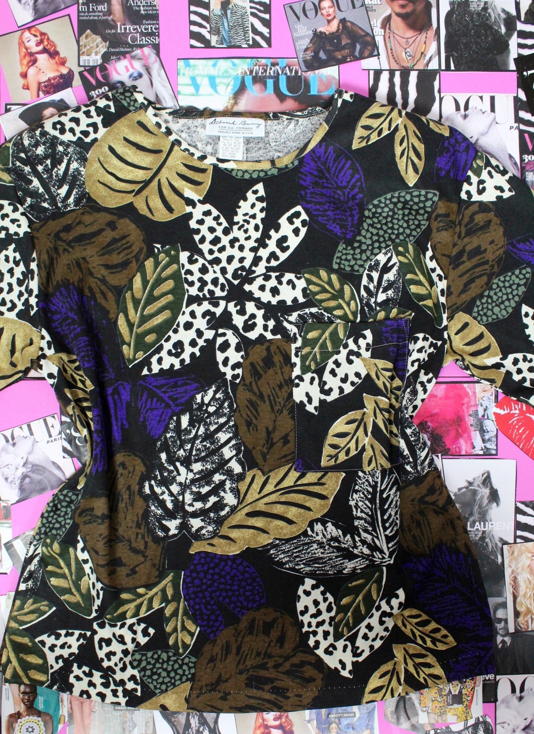 Vintage 80's 90's Deborah Barry for D.K. Forman Plant Leaf Print Design ...