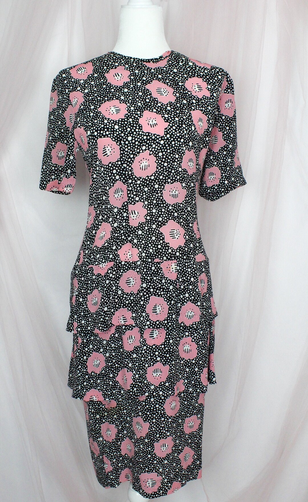 Vintage 80s 90s Jane Singer Abstract Dress, Drop Waist,ruffle Dress ...