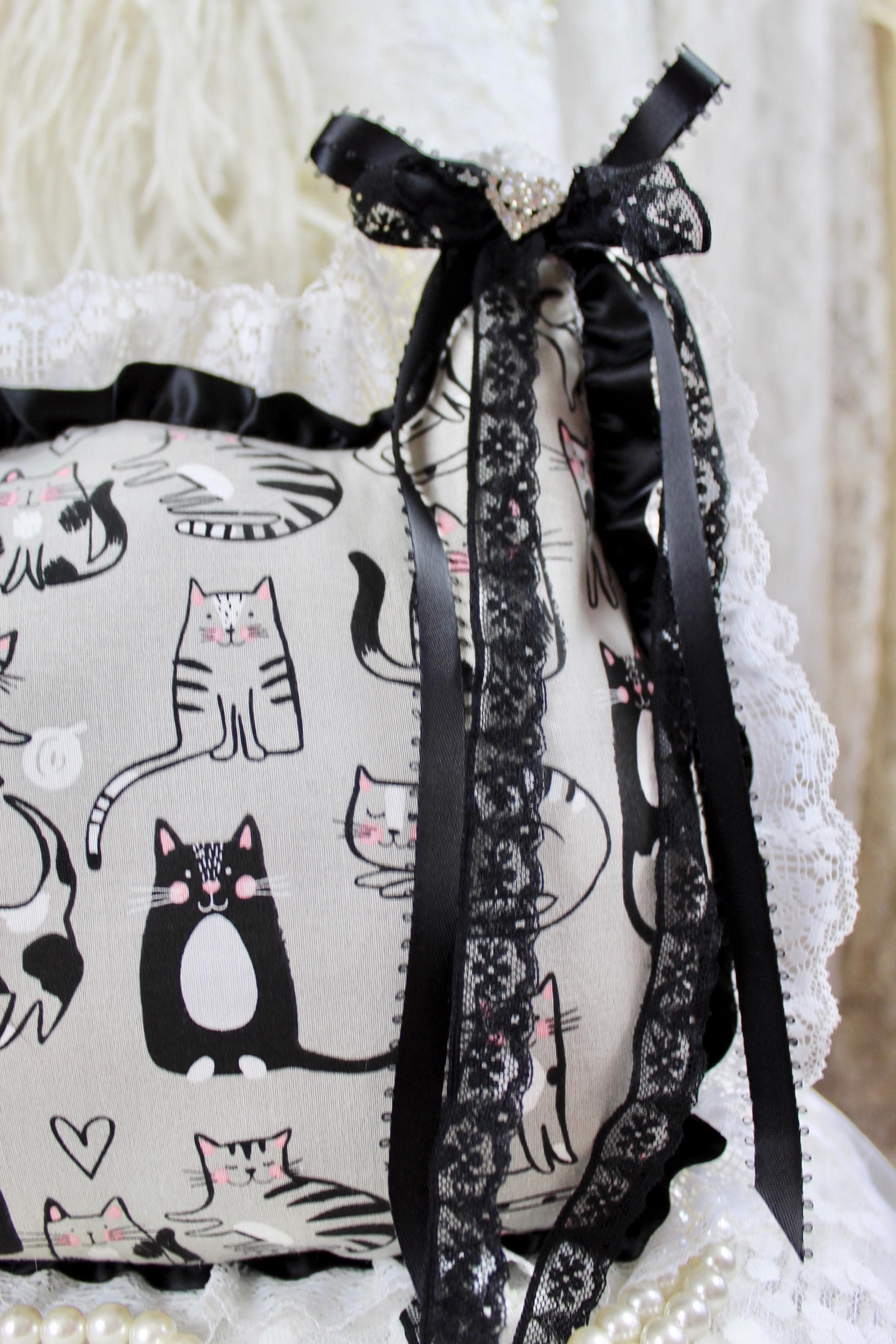 Small Cat Head Throw Pillows, Handmade Cat Pillows, Gray & Black ...
