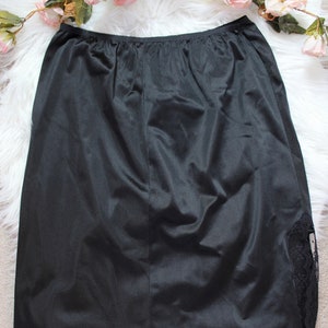Vintage 50s 60s Black Half Slip, Floral Lace Trims, Side Slit Opening ...