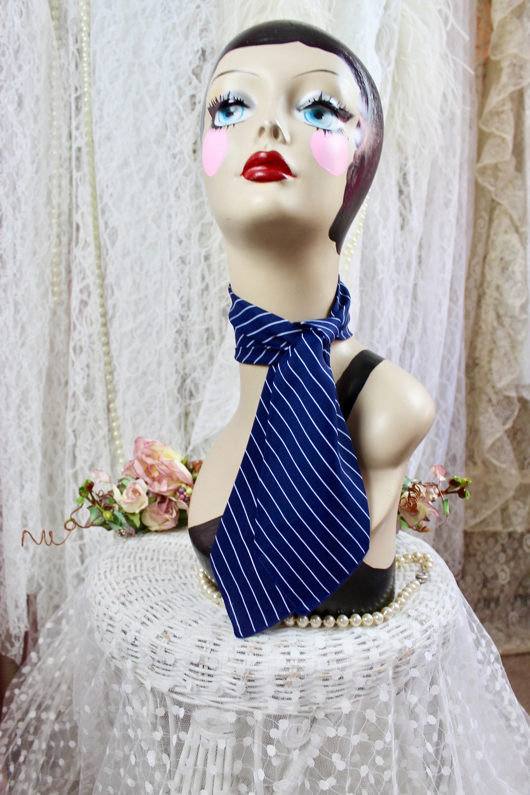 Vintage 60s 70s Cathy Oaks California Blue/white Striped Small Scarf ...