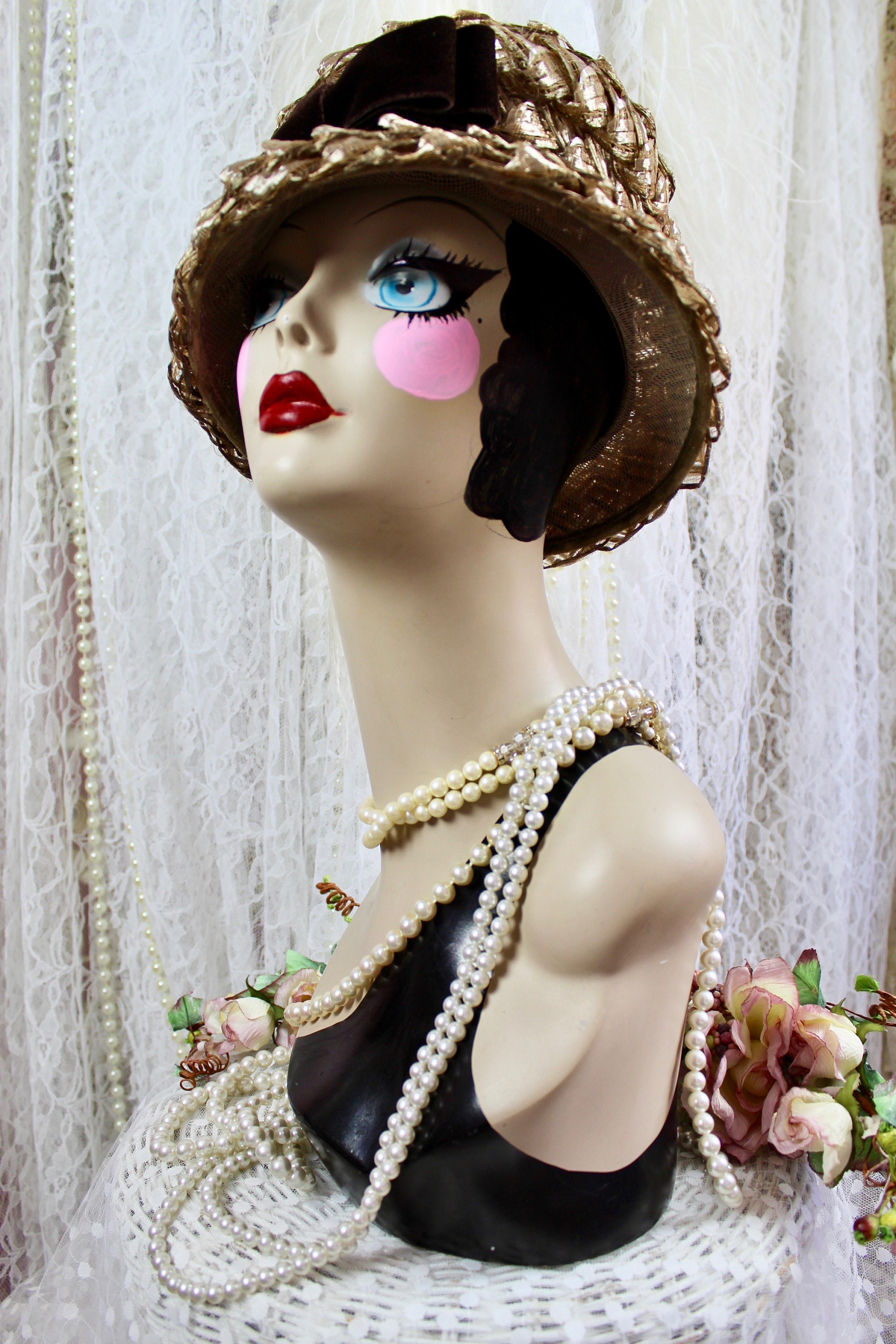 Vintage Beautiful 60s Sears Millinery Hat, Raffia Cloche Hat, Velvet ...