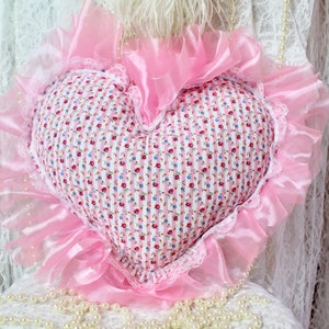 Shabby Chic Ruffle Heart Pillow, Decorative Heart Pillows, Home Decor ...