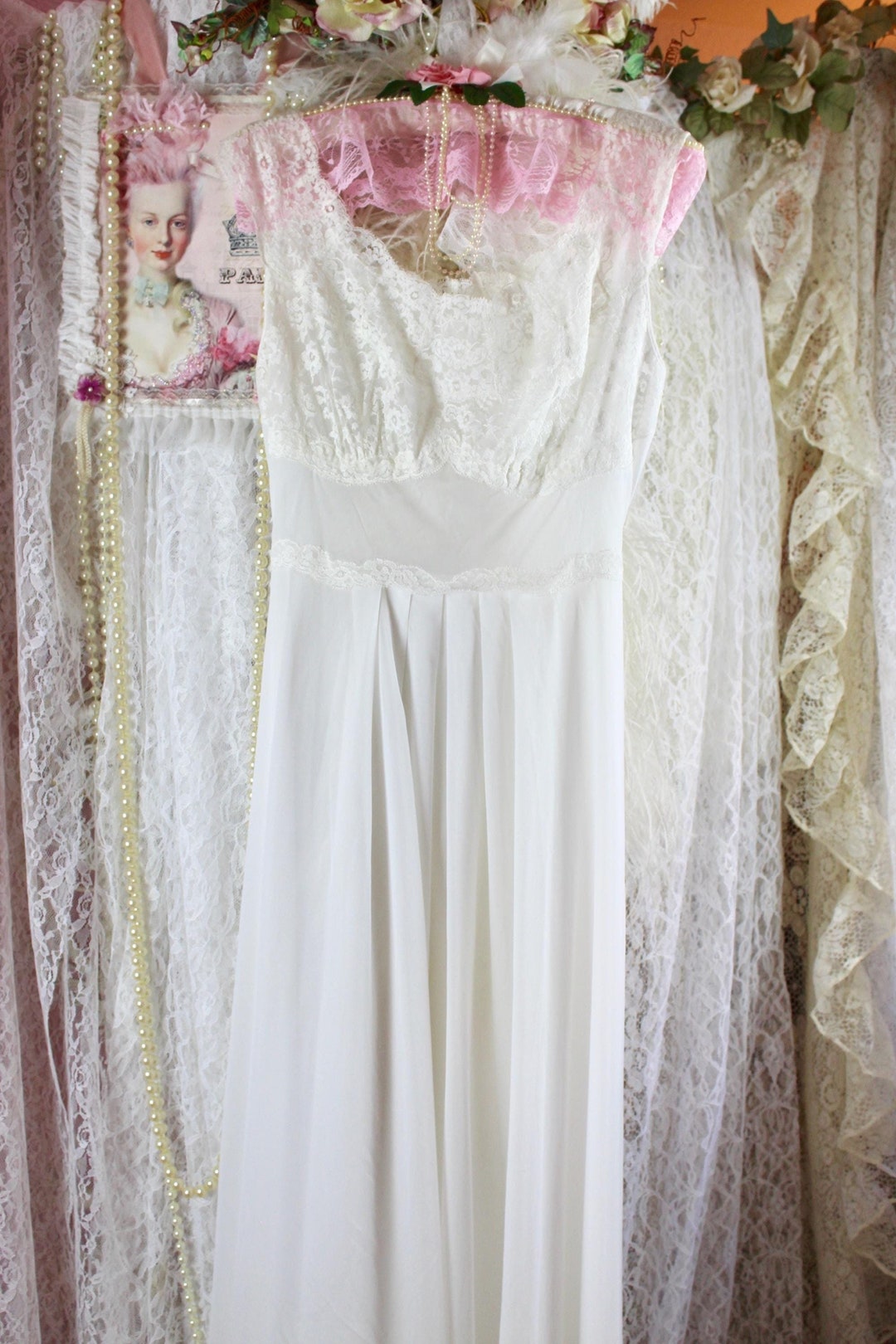 Vintage 50s 60s Exquisite White Lace Nightgown, Intimates & Sleepwear ...