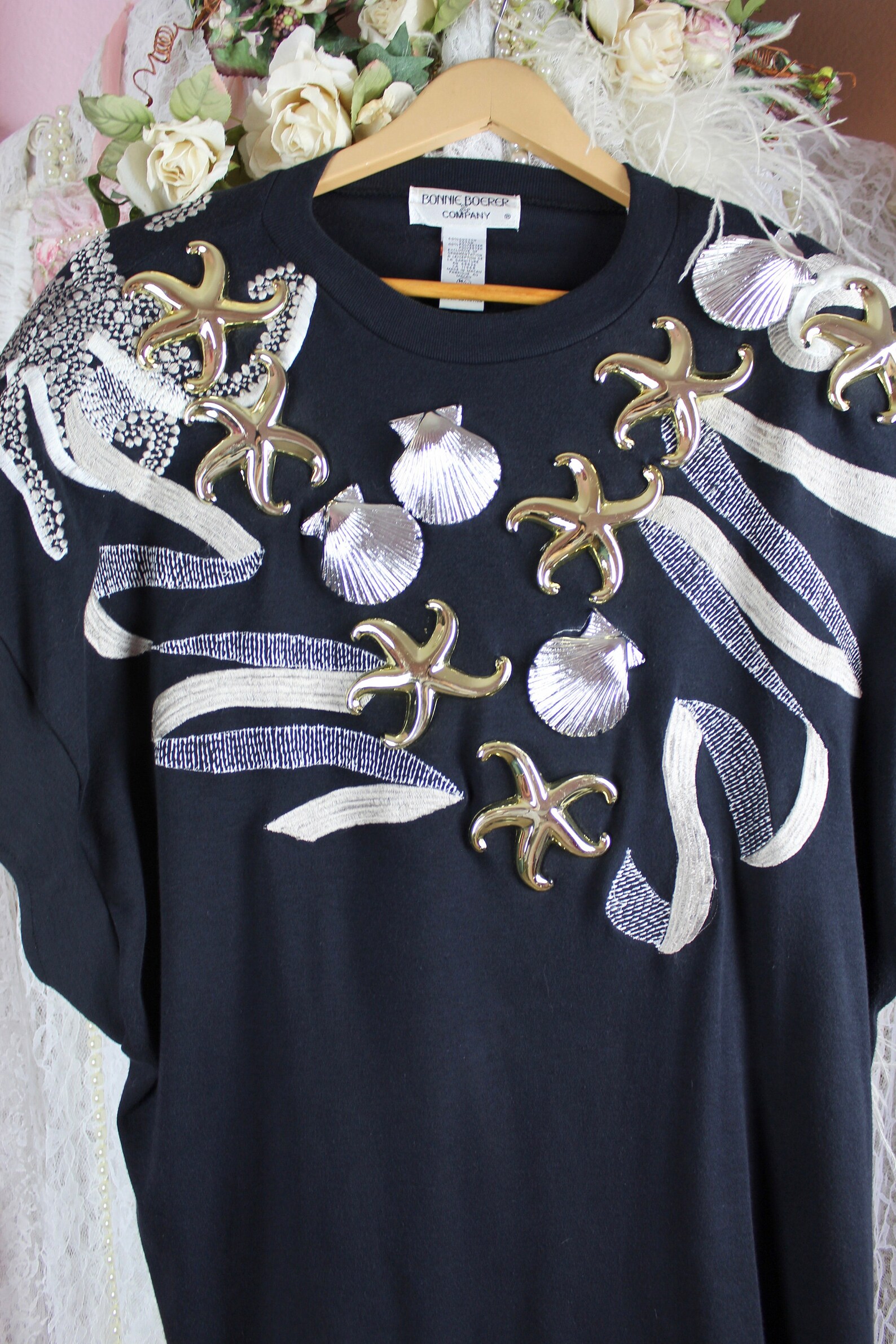 Vintage 80s Bonnie Boerer Embroidered Designs Sweater Top, Embellished ...