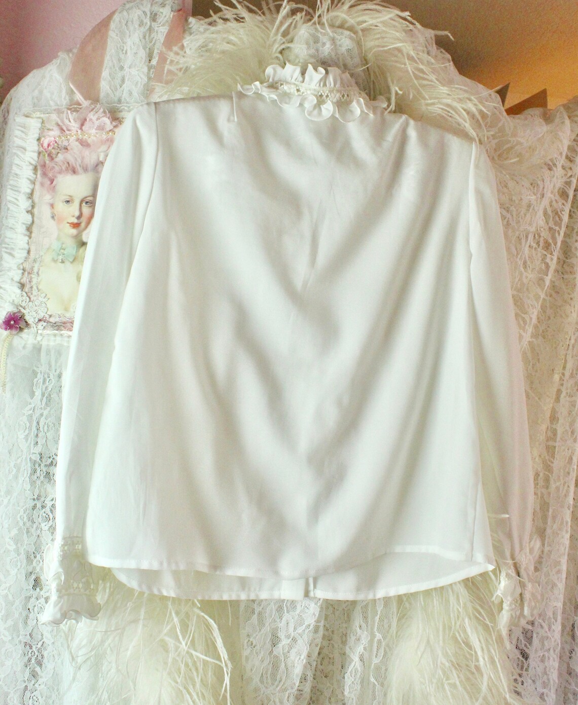 Vintage 70s Cream Ruffled High Neck Blouse Romantic Floral - Etsy