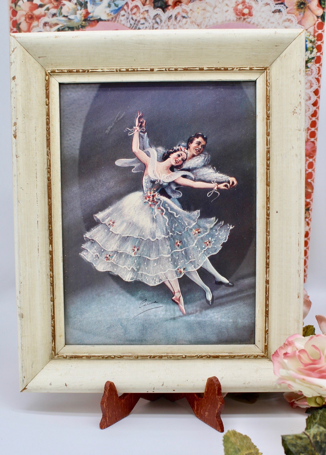 Vintage 60s 70s Classic Ballerina Art Print Photo Frame, Cream/gold ...