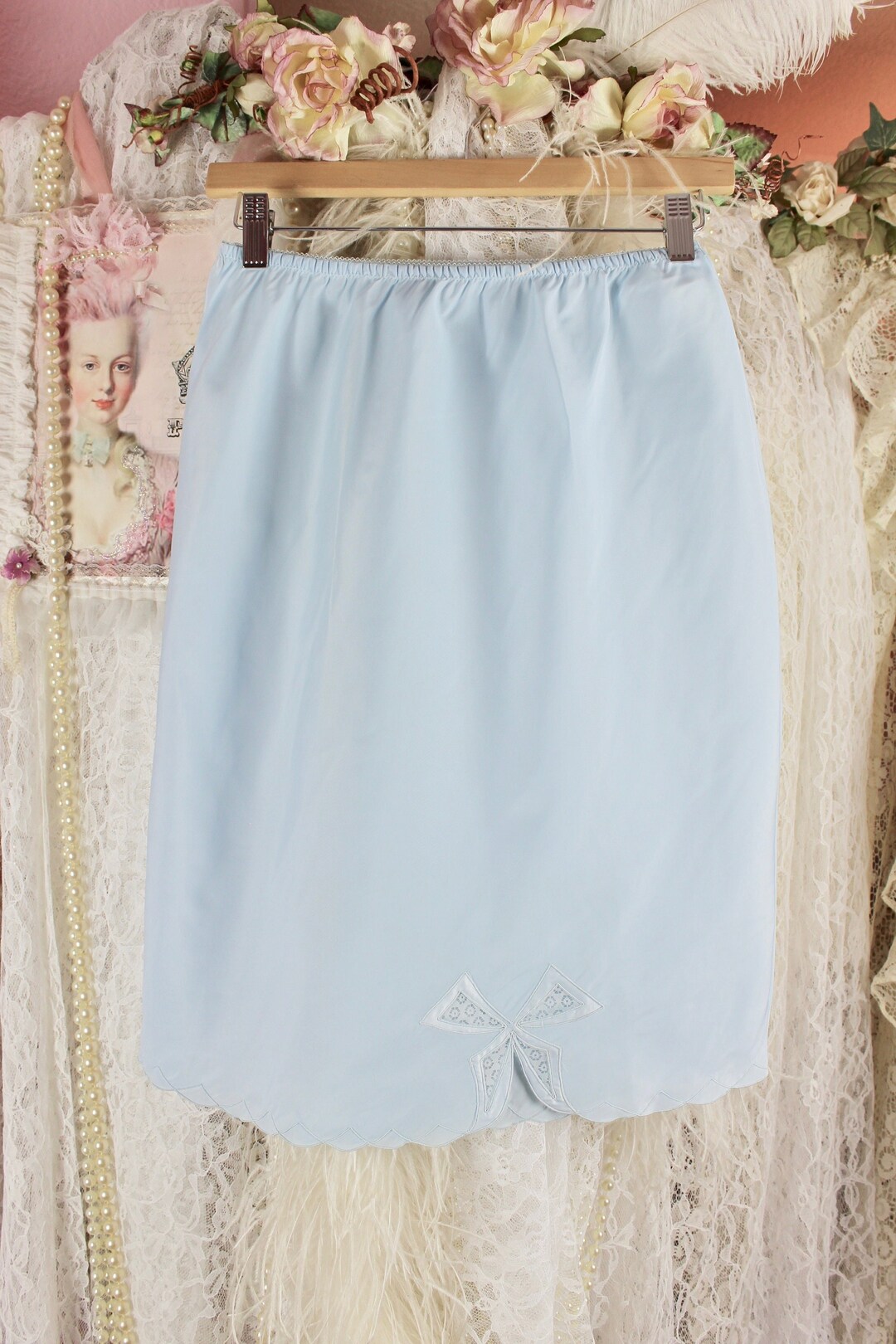 Vintage 60s Powder Blue Half Slip, Elastic Waist, Bow Detail, Romantic ...