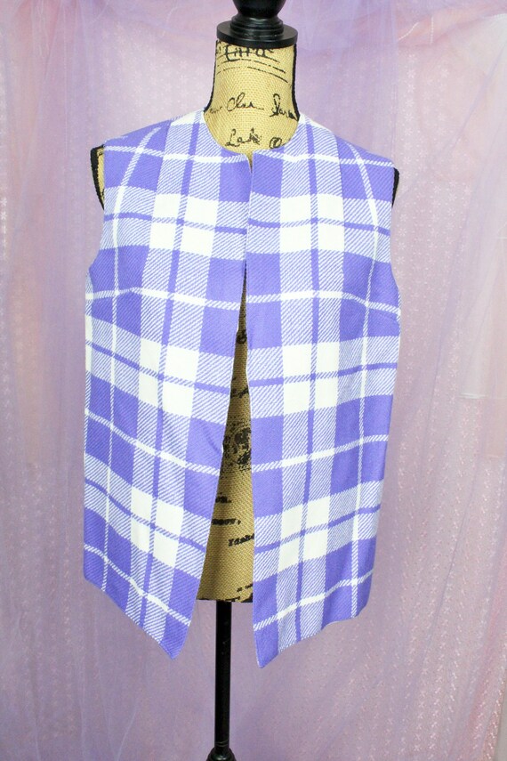 Vintage 70s Checkered Vest, VTG Handmade, Lavender/ W… - Gem
