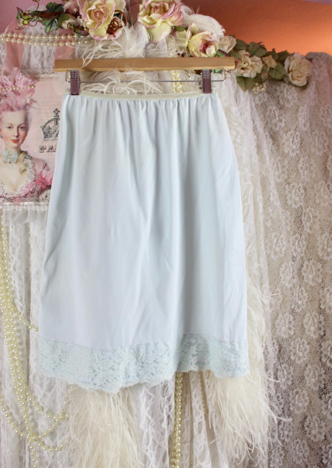 Vintage 60s Hollywood Vassarette Pale Blue Half Slip, Elastic Waist ...