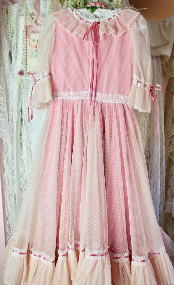 Vintage Victorian Romantic Pink Ruffle Dress, Cottage… - Gem