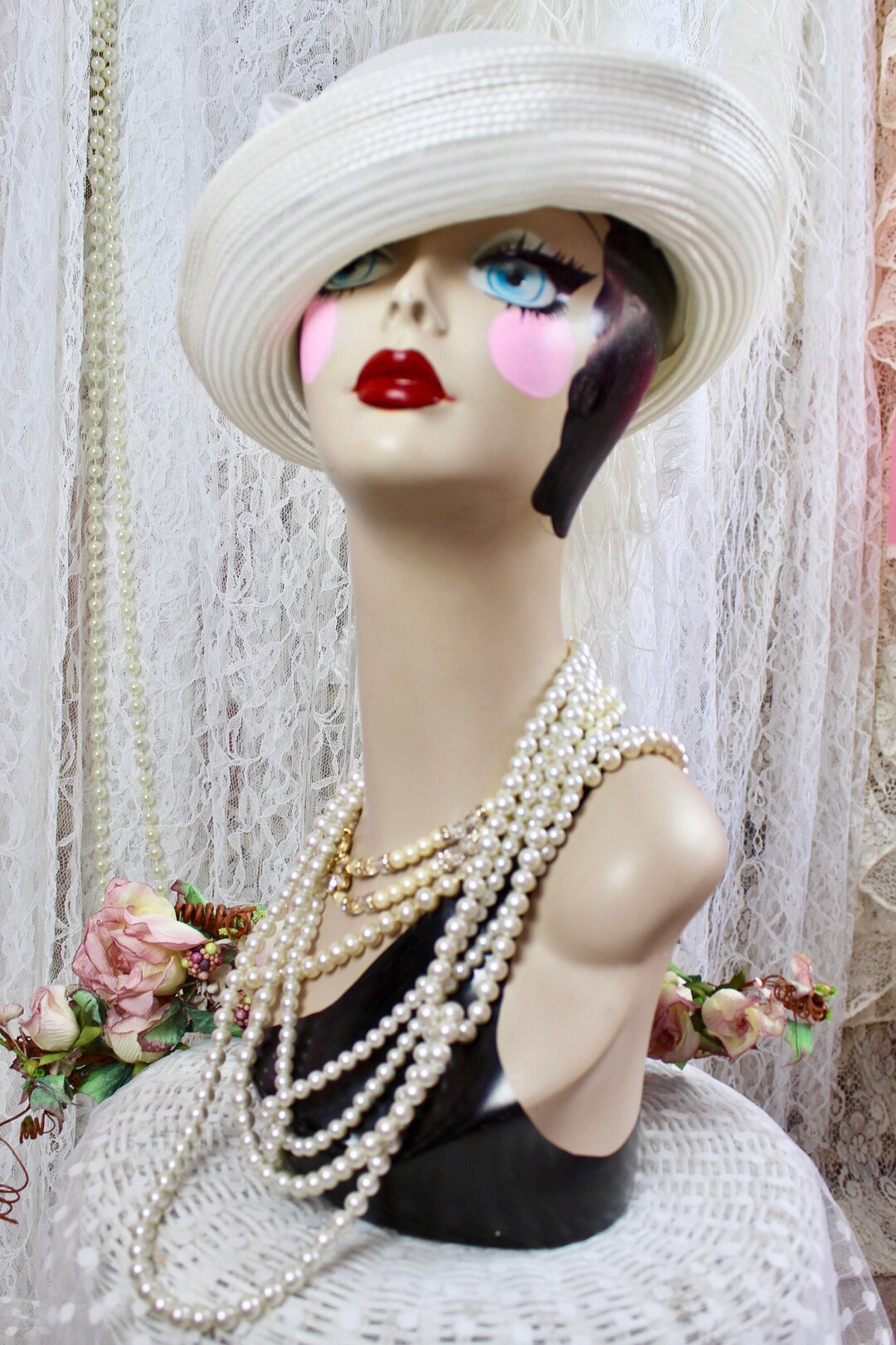 Vintage 90s Liz Claiborne Classic White Bowler Hat, Small Rolled Brim ...