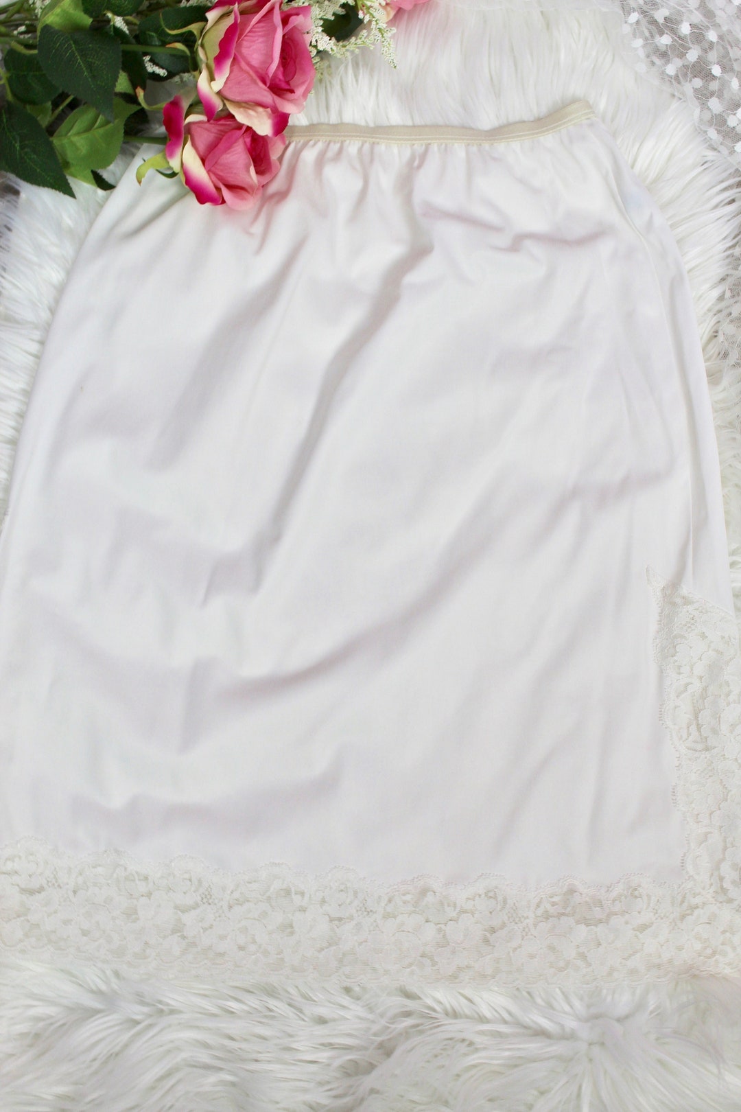 Vintage 60s 70s Vanity Fair White Floral Lace Half Slip, Lingerie ...