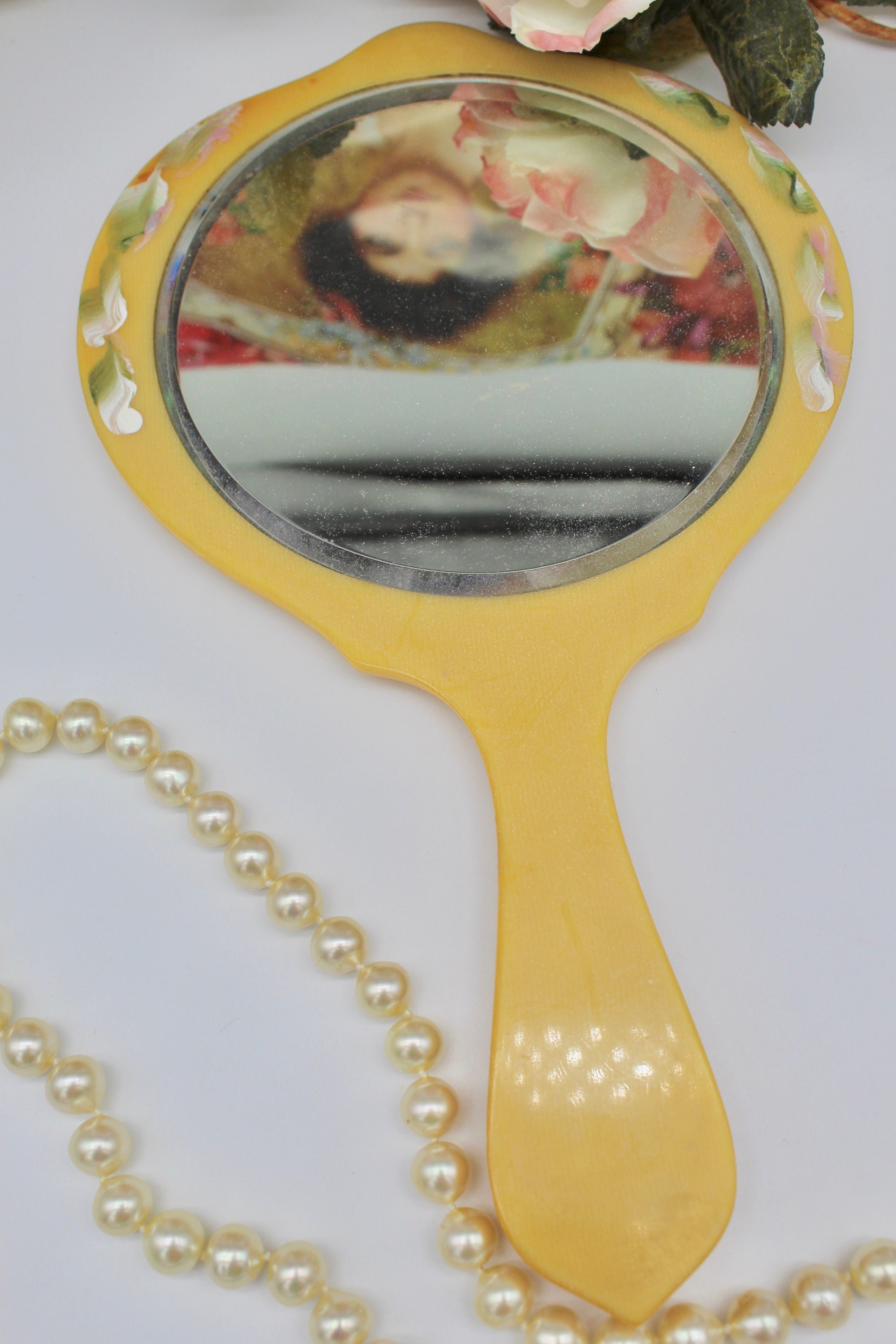 Vintage Beautiful Vanity Decorative Hand Mirror, Angel Image & Hand ...