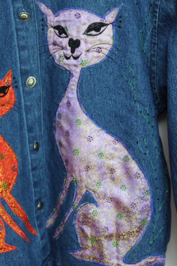 90s Tantrum Cat Denim Shirt/Jacket, Denim Shirt, Size… - Gem