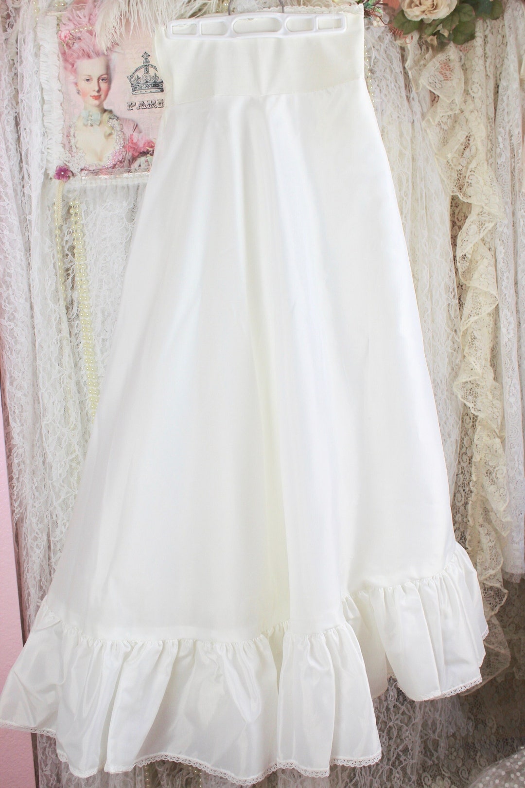 Vintage 80s 90s White Long Petticoat, Wedding Long Petticoat, Ruffle ...