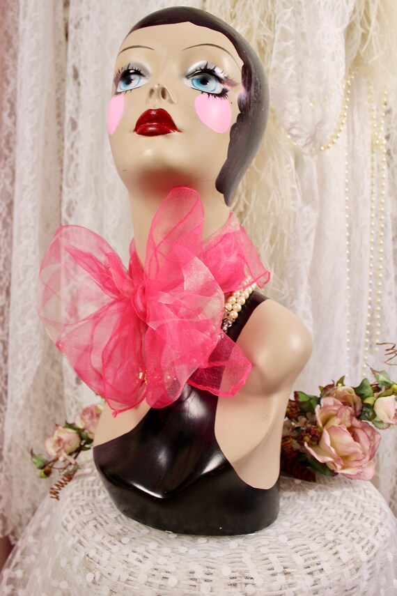 Vintage Sheer Pink/Cream Abstract Scarf, Bow Scarves,… - Gem