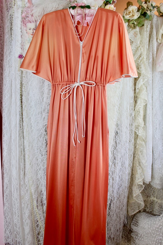 Vintage 60s 70s Vanity Fair Orange Long Robe, Zipper … - Gem