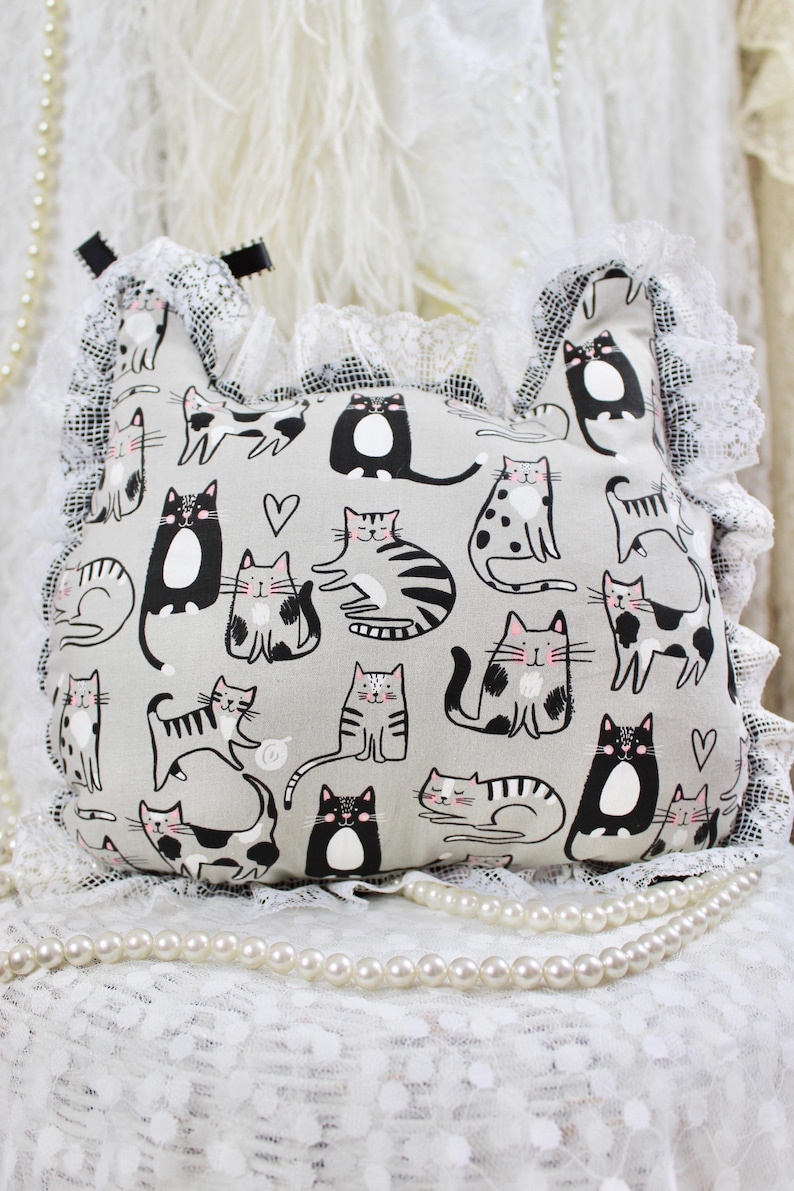 Small Cat Head Throw Pillows, Handmade Cat Pillows, Gray & Black ...