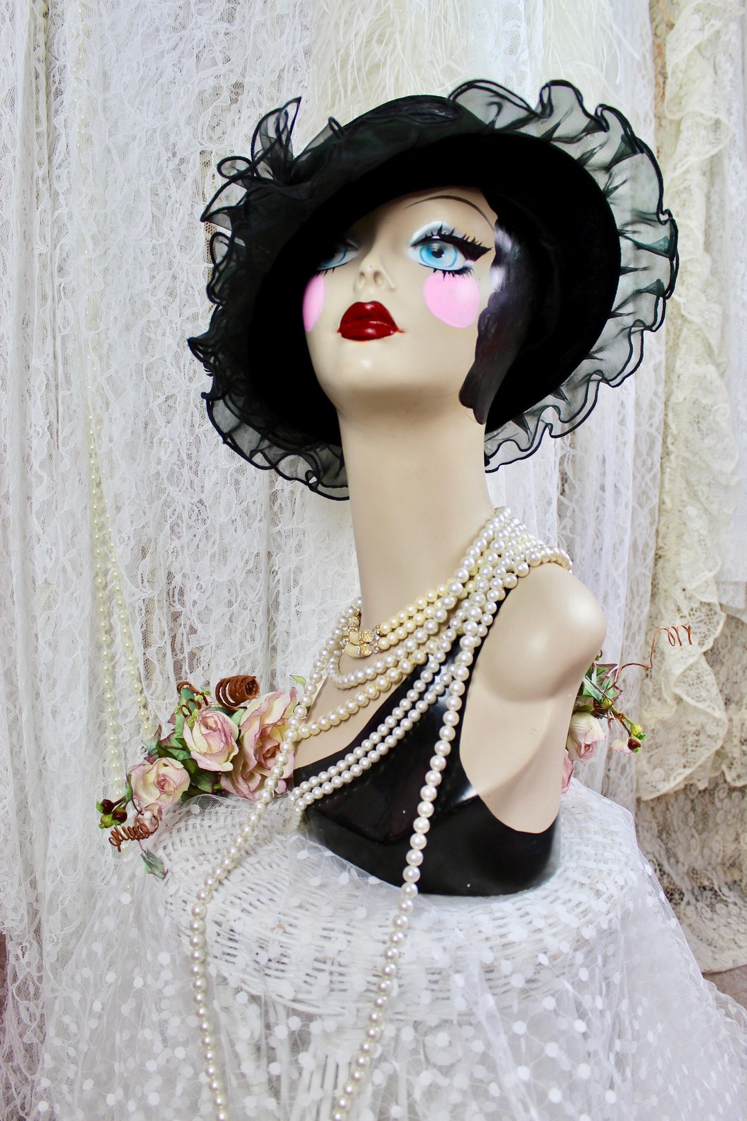 Vintage 70s 80s Fine Millinery by August Black Velour Velvet Hat ...