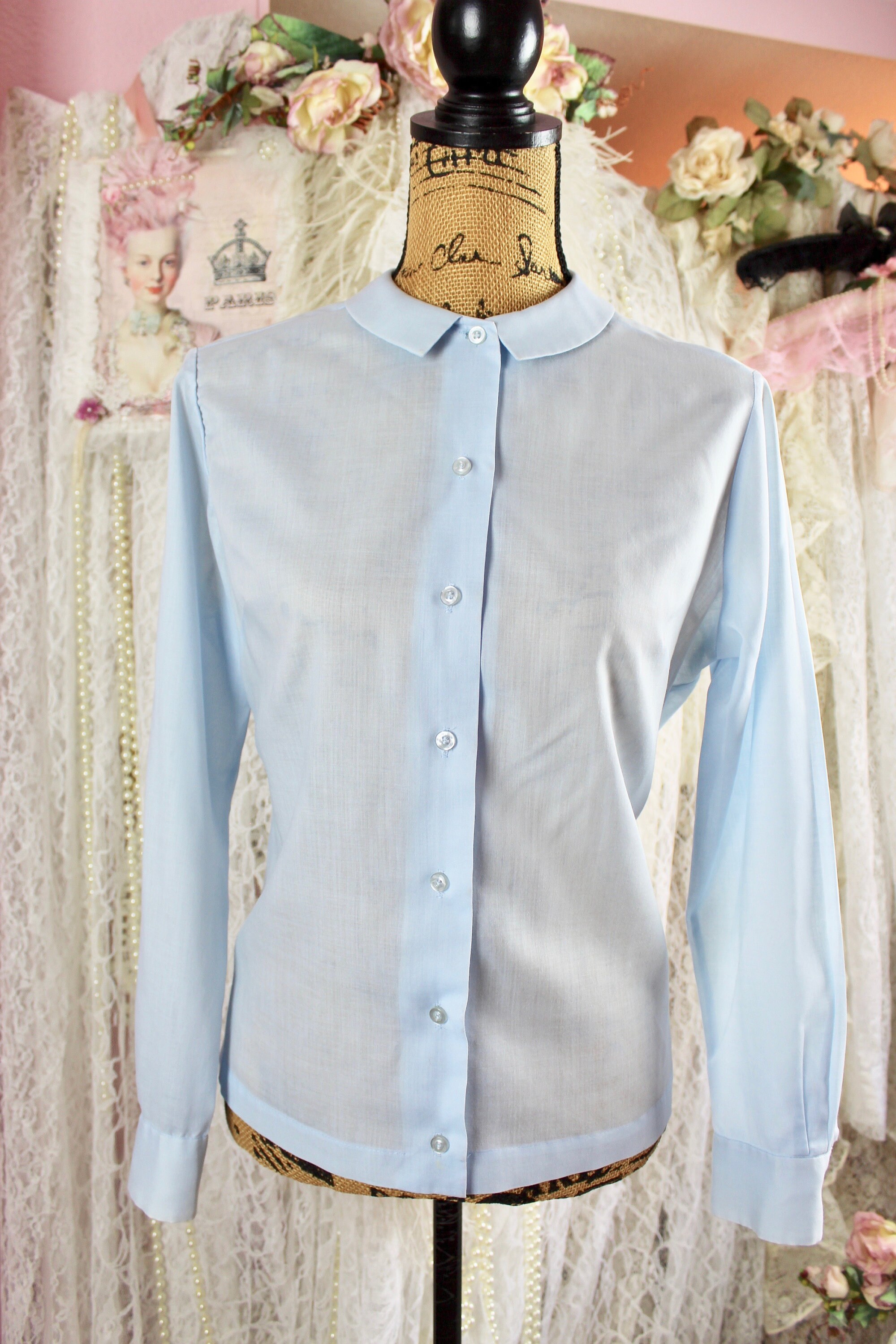 Vintage 60s 70s Lady Van Heusen Vanopress Powder Blue Blouse, Small ...
